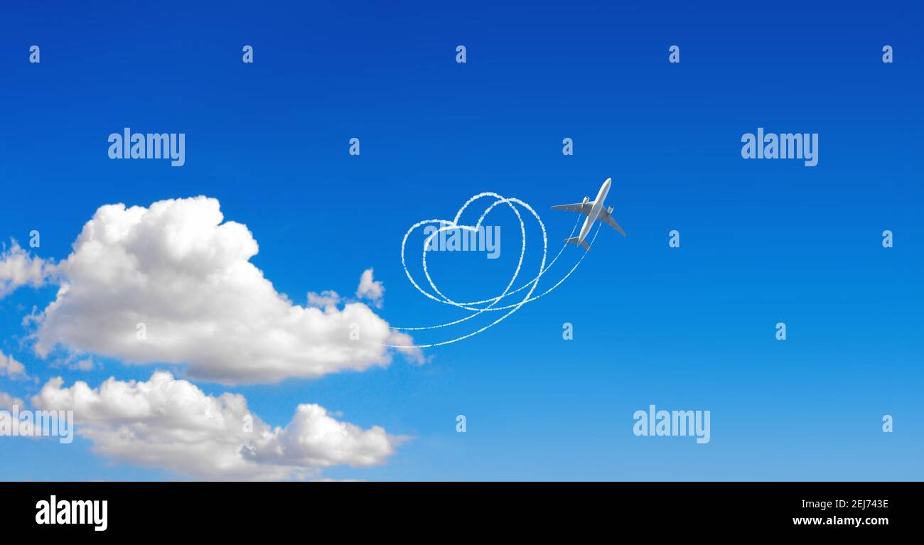 Aircraft draw a heart in the sky. Flight route of aircraft in shape of ...
