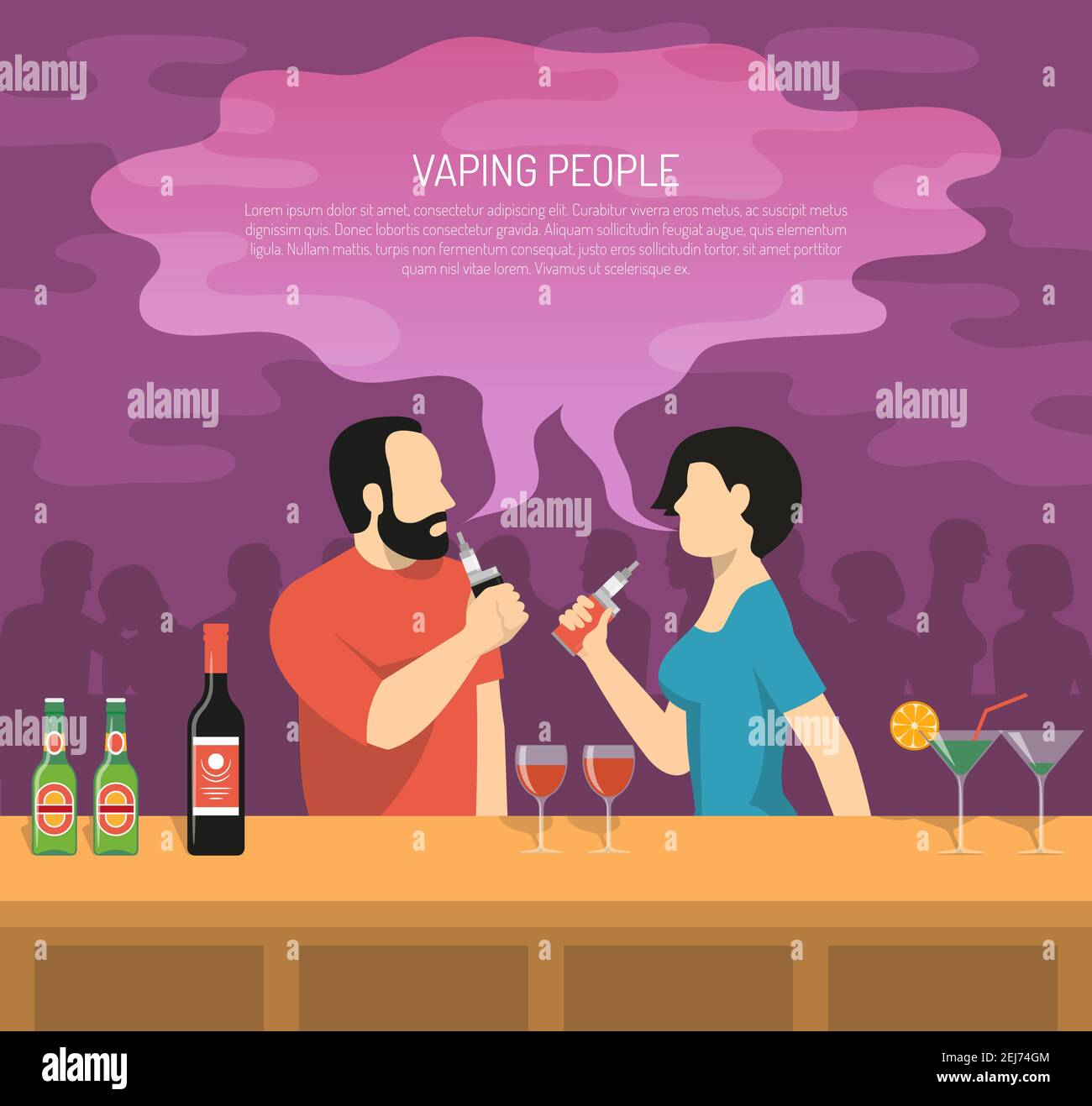 Vapor electronic cigarettes smoking colorful poster with 2 vaping bar ...