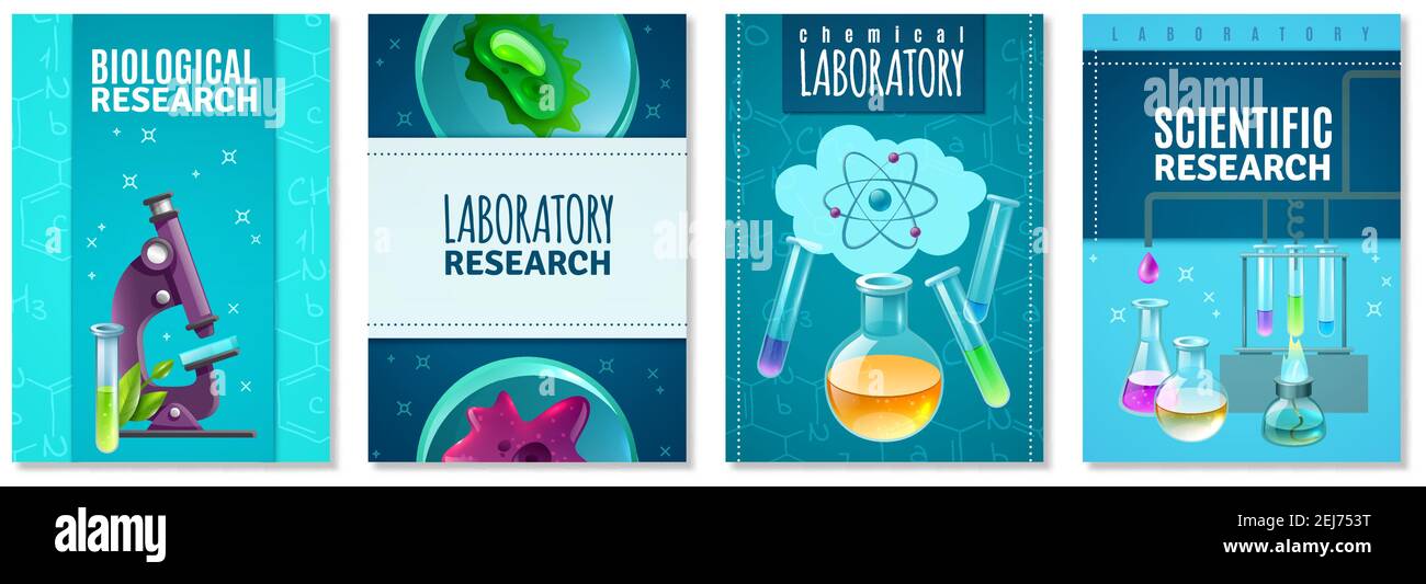 Four science isolated banners with laboratory tools for genetics ...
