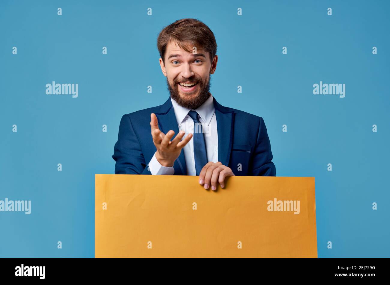 business man in suit yellow mocap poster isolated background Stock ...