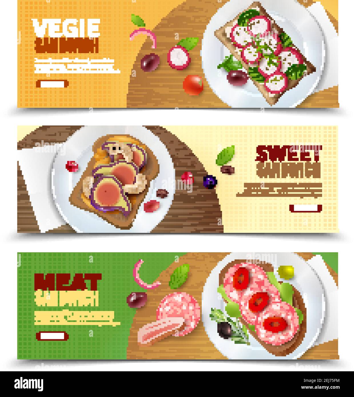 Three advertising horizontal banners with recipe of preparation veggie ...