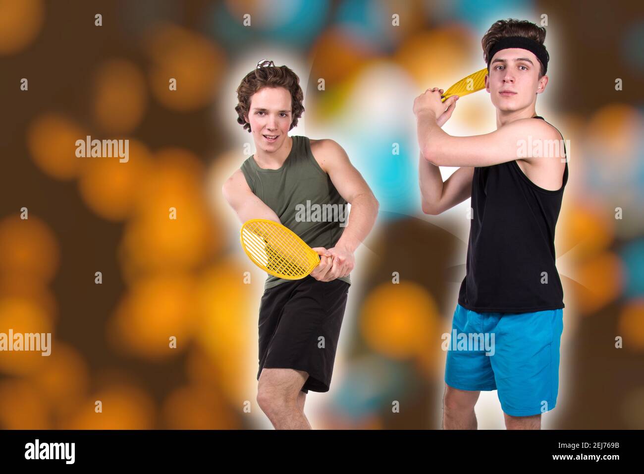 Fitness and healthy lifestyle. Two young attractive students in the gym ...