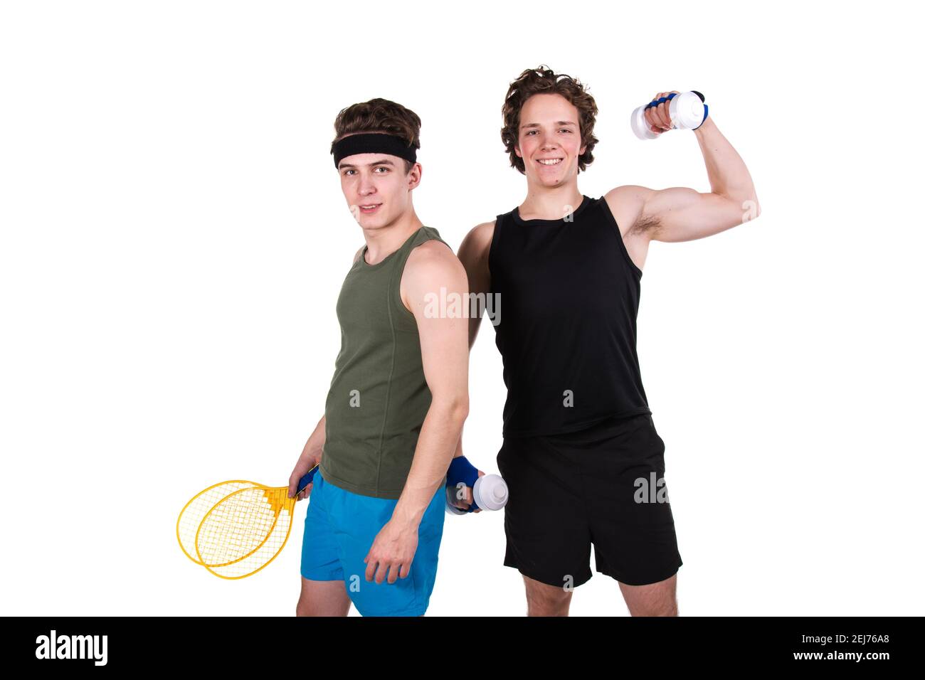 Fitness and healthy lifestyle. Two young attractive students in the gym ...