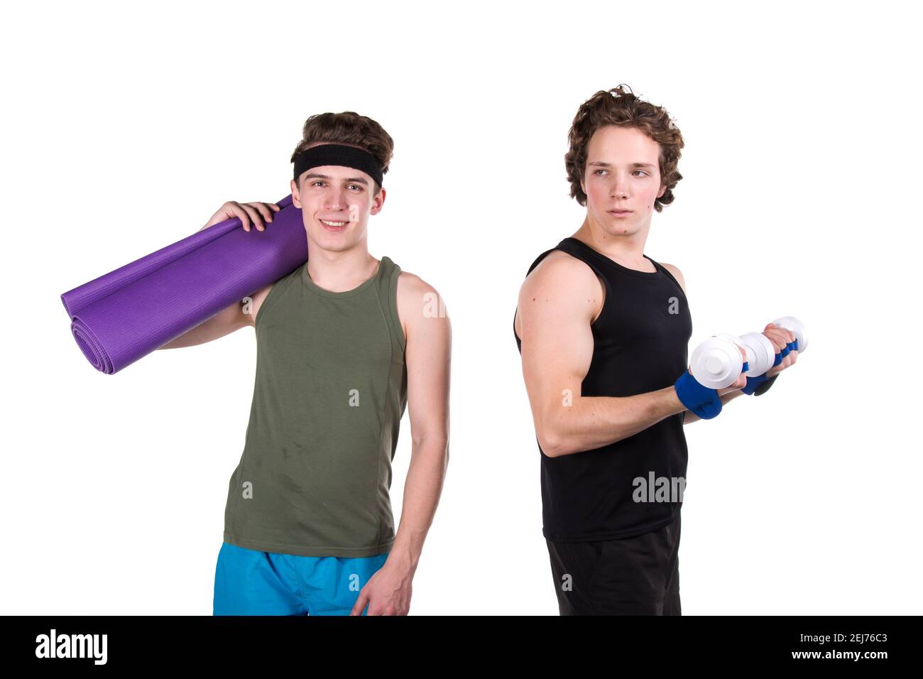 Fitness and healthy lifestyle. Two young attractive students in the gym ...