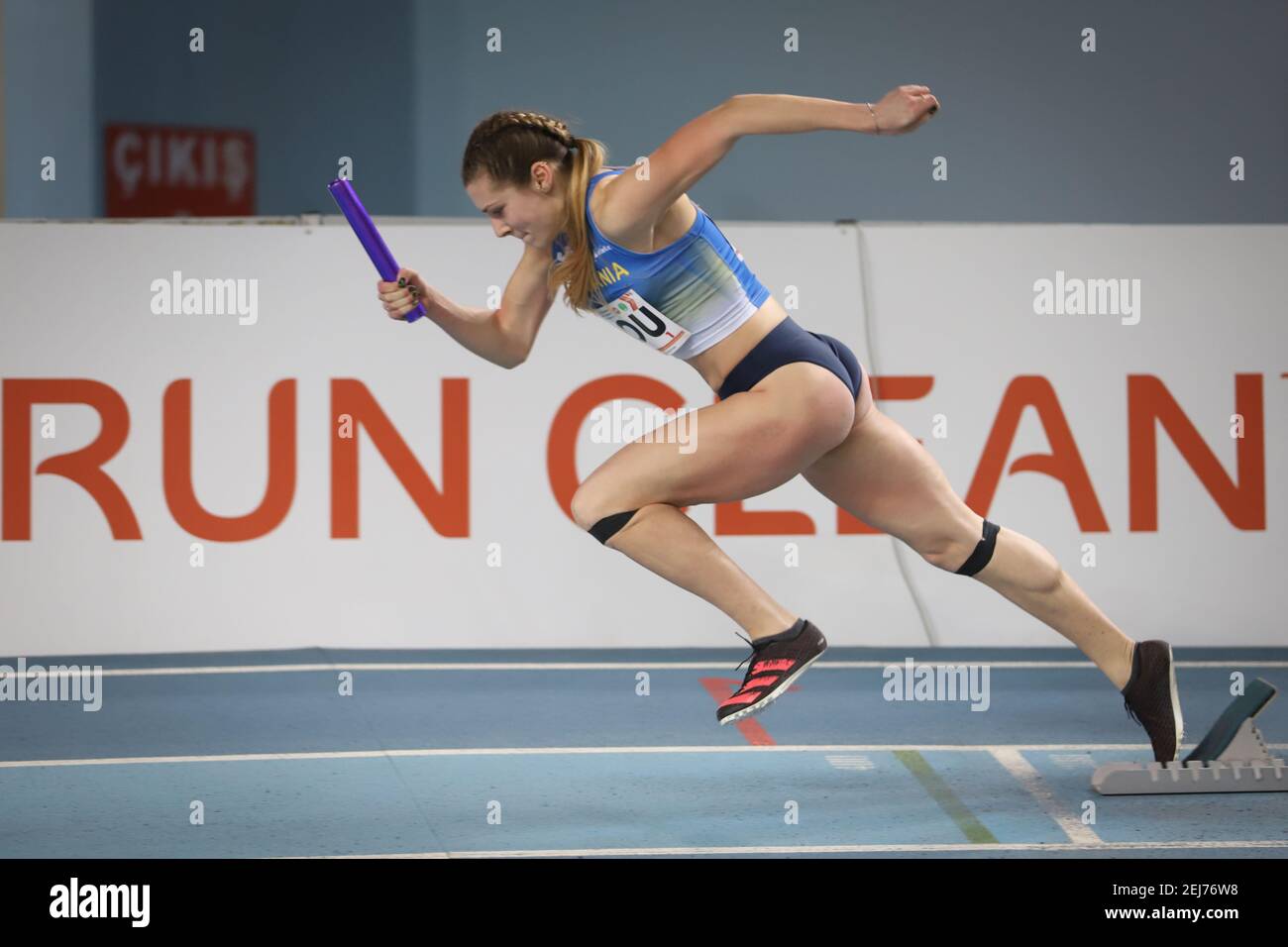 ISTANBUL, TURKEY - FEBRUARY 20, 2021: Undefined athlete running 4x400 ...
