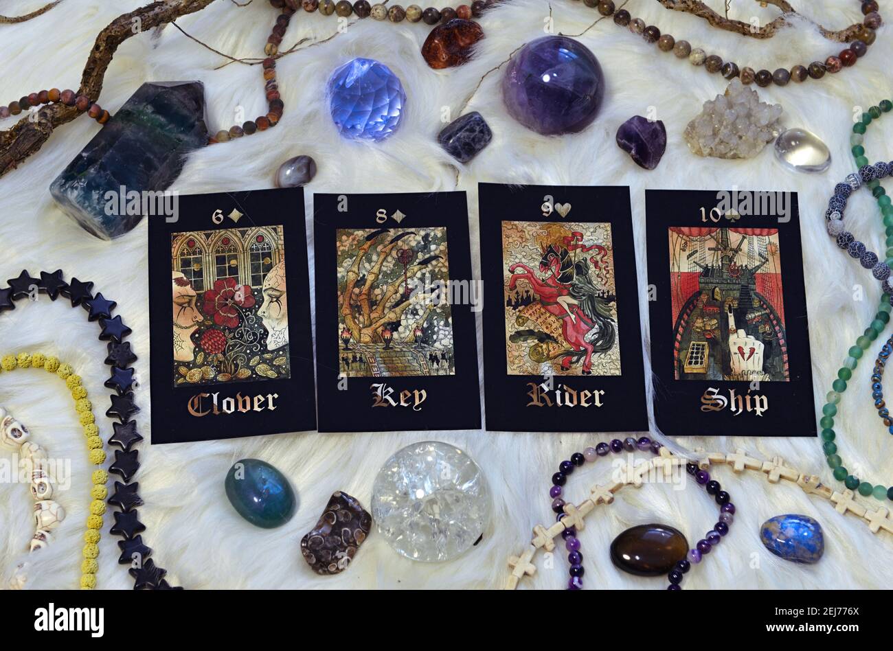 Gothic tarot cards with crystals and ritual magic objects. Esoteric ...