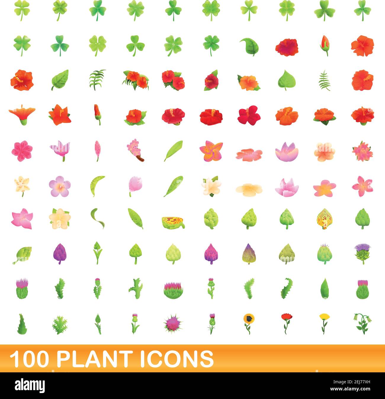 100 plant icons set. Cartoon illustration of 100 plant icons vector set ...