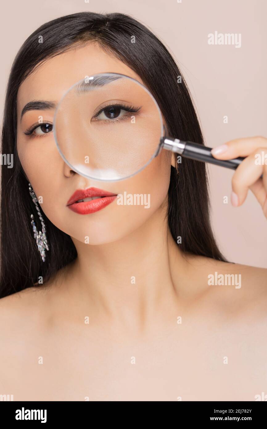 Eyelash extension procedure concept. Fashion photo of asian woman ...