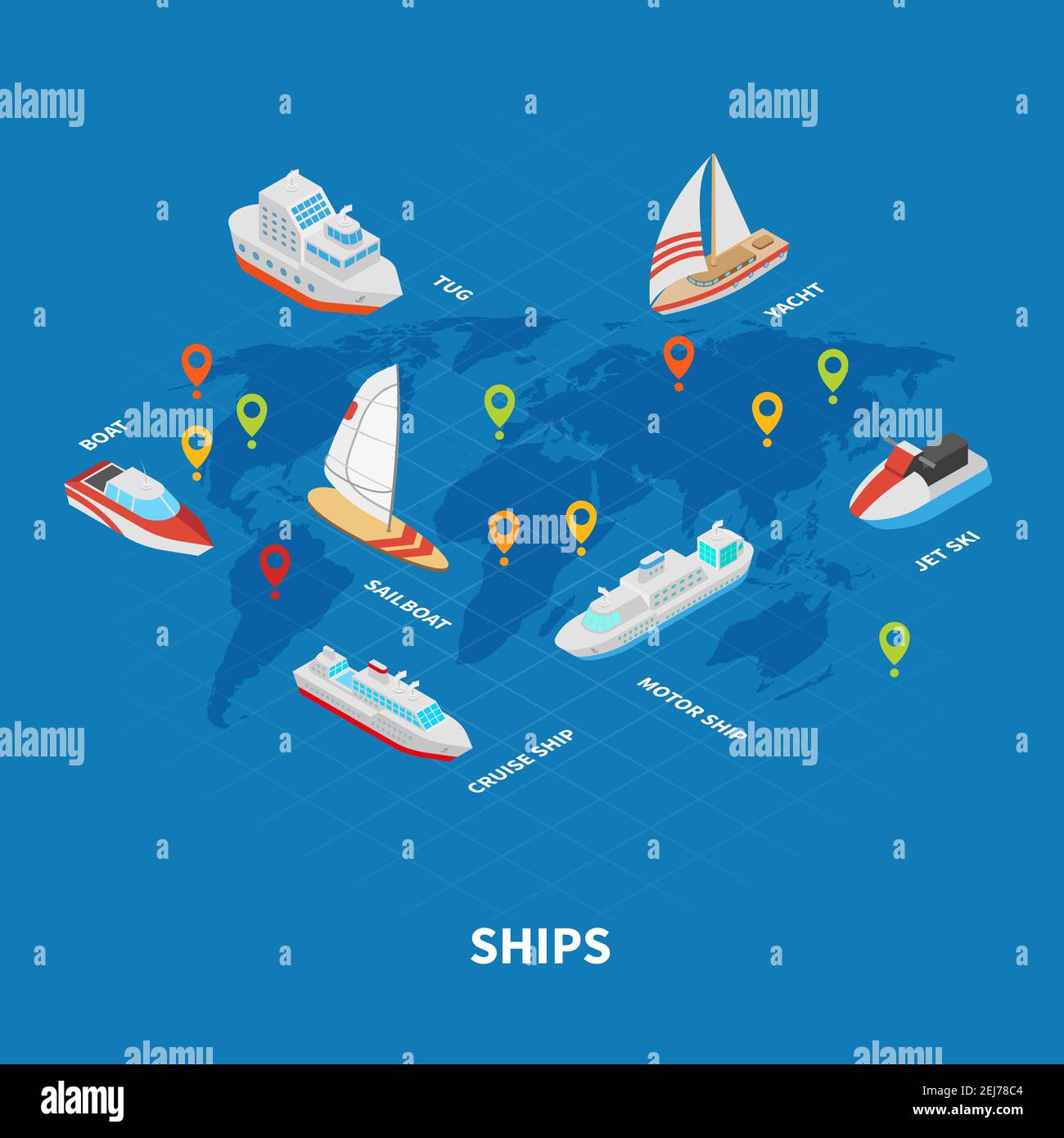 Ships on map Stock Vector Images - Alamy