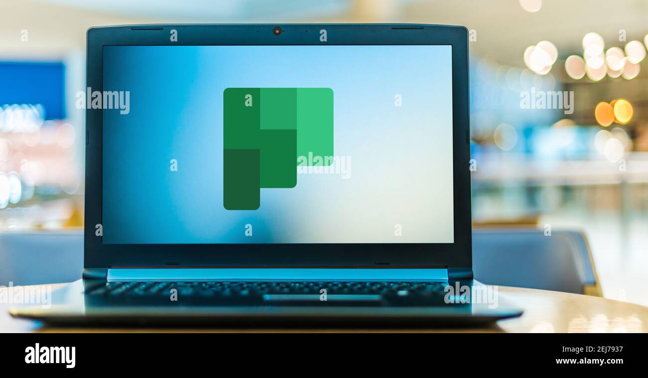 POZNAN, POL - JUL 25, 2020: Laptop computer displaying logo of ...