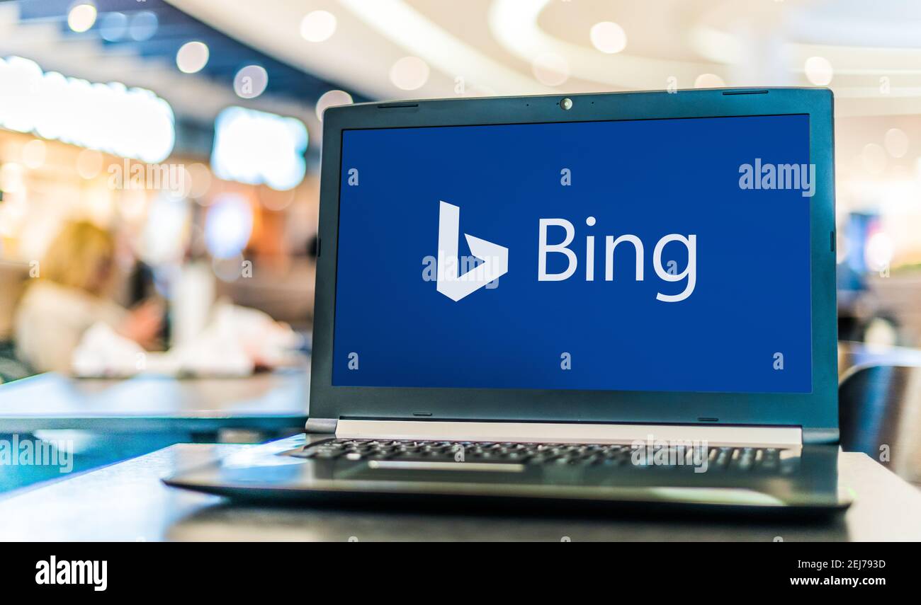 POZNAN, POL - JUL 25, 2020: Laptop computer displaying logo of Bing, a ...