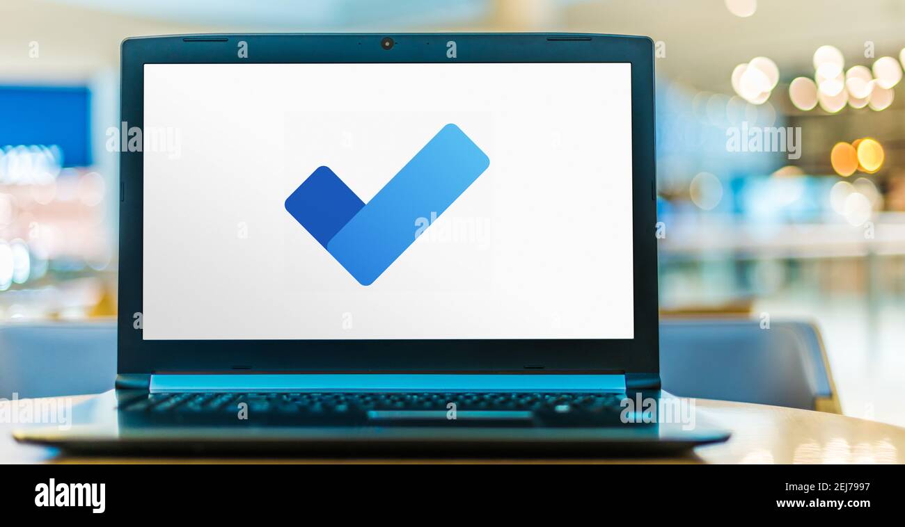 POZNAN, POL - JUL 25, 2020: Laptop computer displaying logo of ...