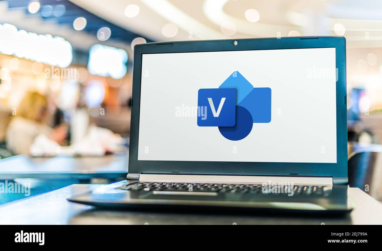 POZNAN, POL - JUL 25, 2020: Laptop computer displaying logo of ...