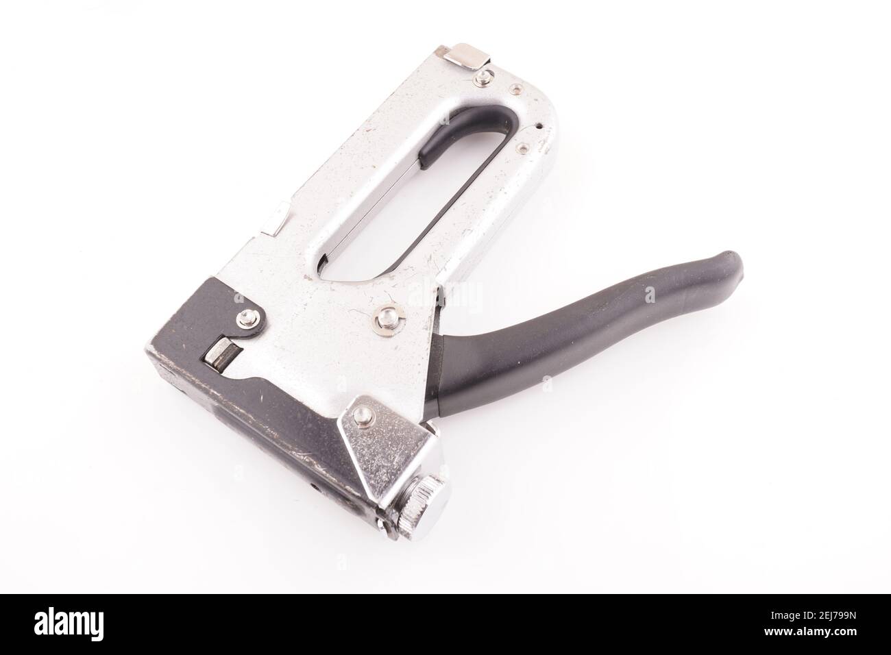 metal construction stapler on white background Stock Photo - Alamy