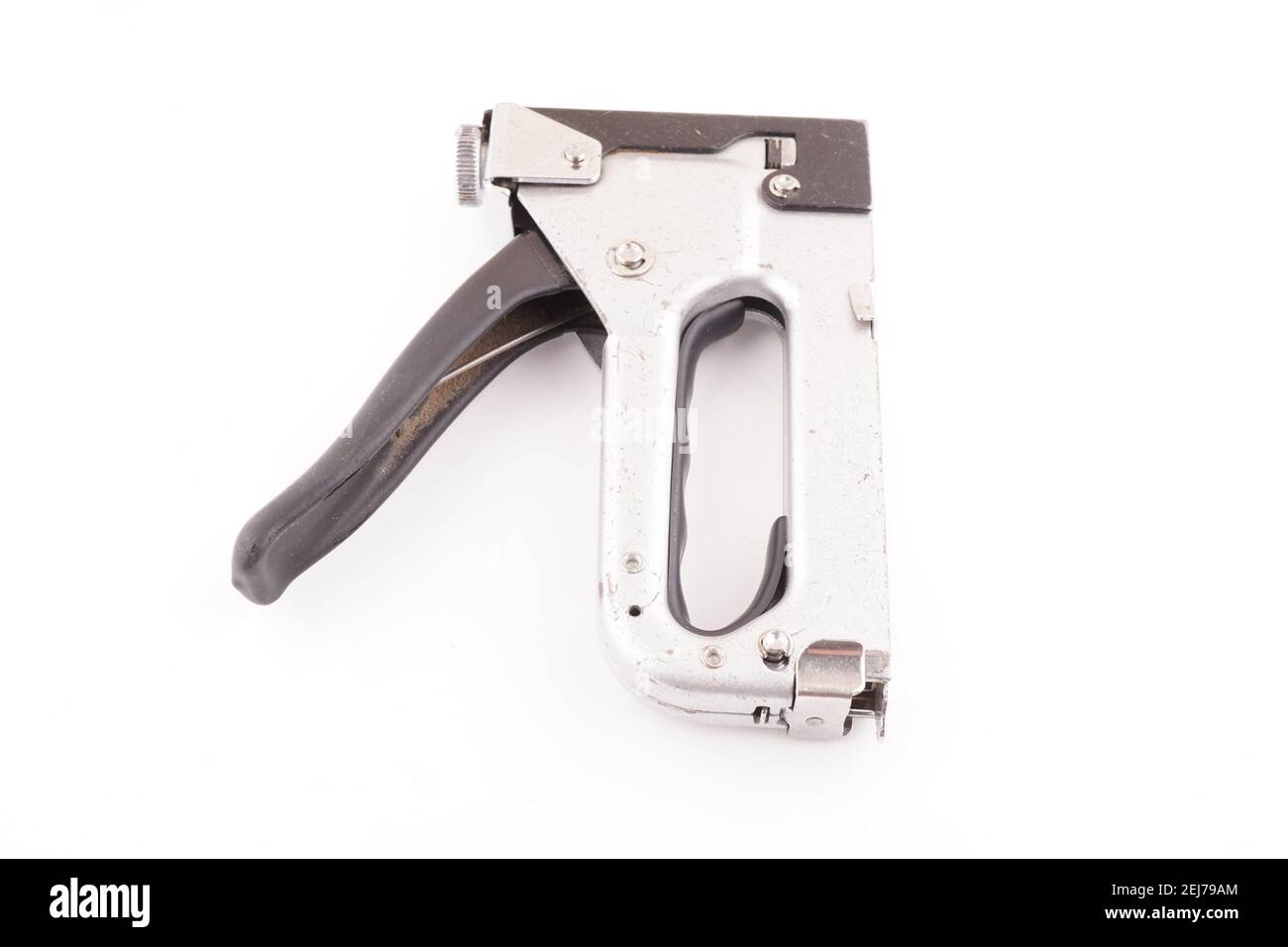 metal construction stapler on white background Stock Photo - Alamy