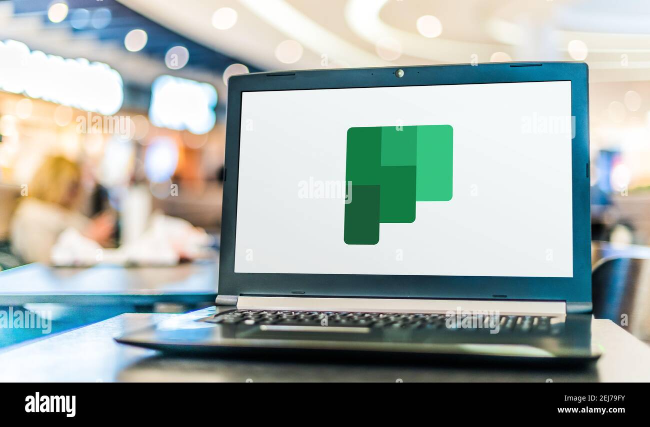 POZNAN, POL - JUL 25, 2020: Laptop computer displaying logo of ...