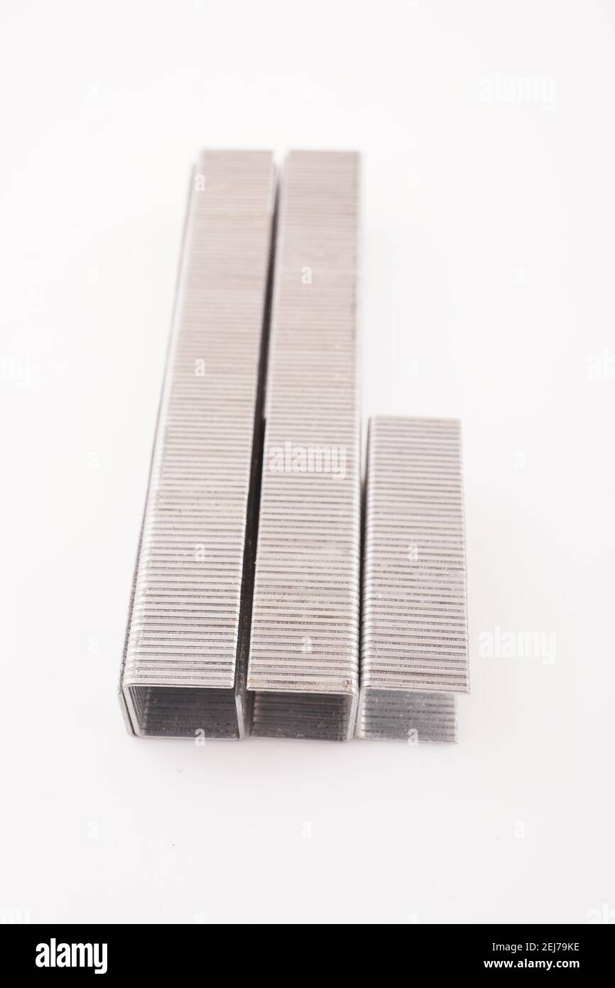 staples for construction stapler on white background Stock Photo - Alamy