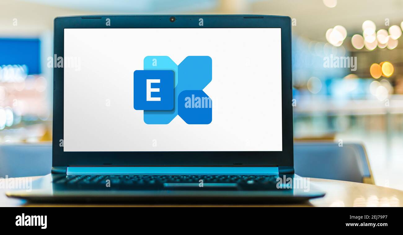 POZNAN, POL - JUL 25, 2020: Laptop computer displaying logo of ...
