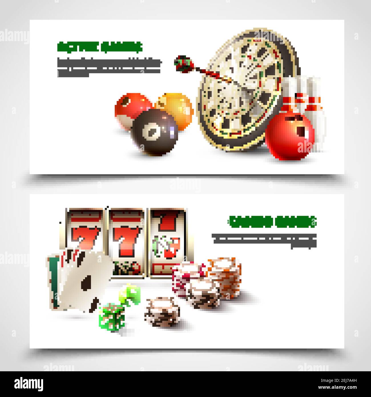 Two horizontal games realistic banner set with active and casino games ...