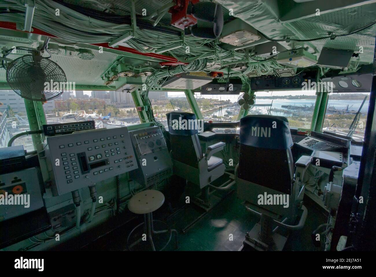 Bridge interior at USS Midway aircraft carrier museum ship, San Diego ...