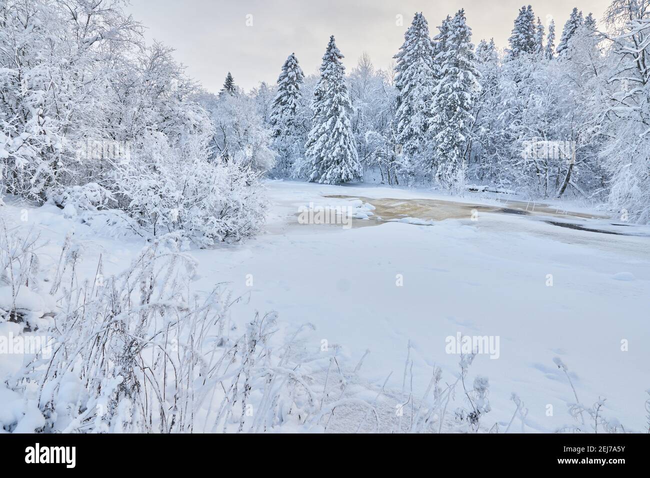 frozen river. snowy beautiful winter Stock Photo - Alamy