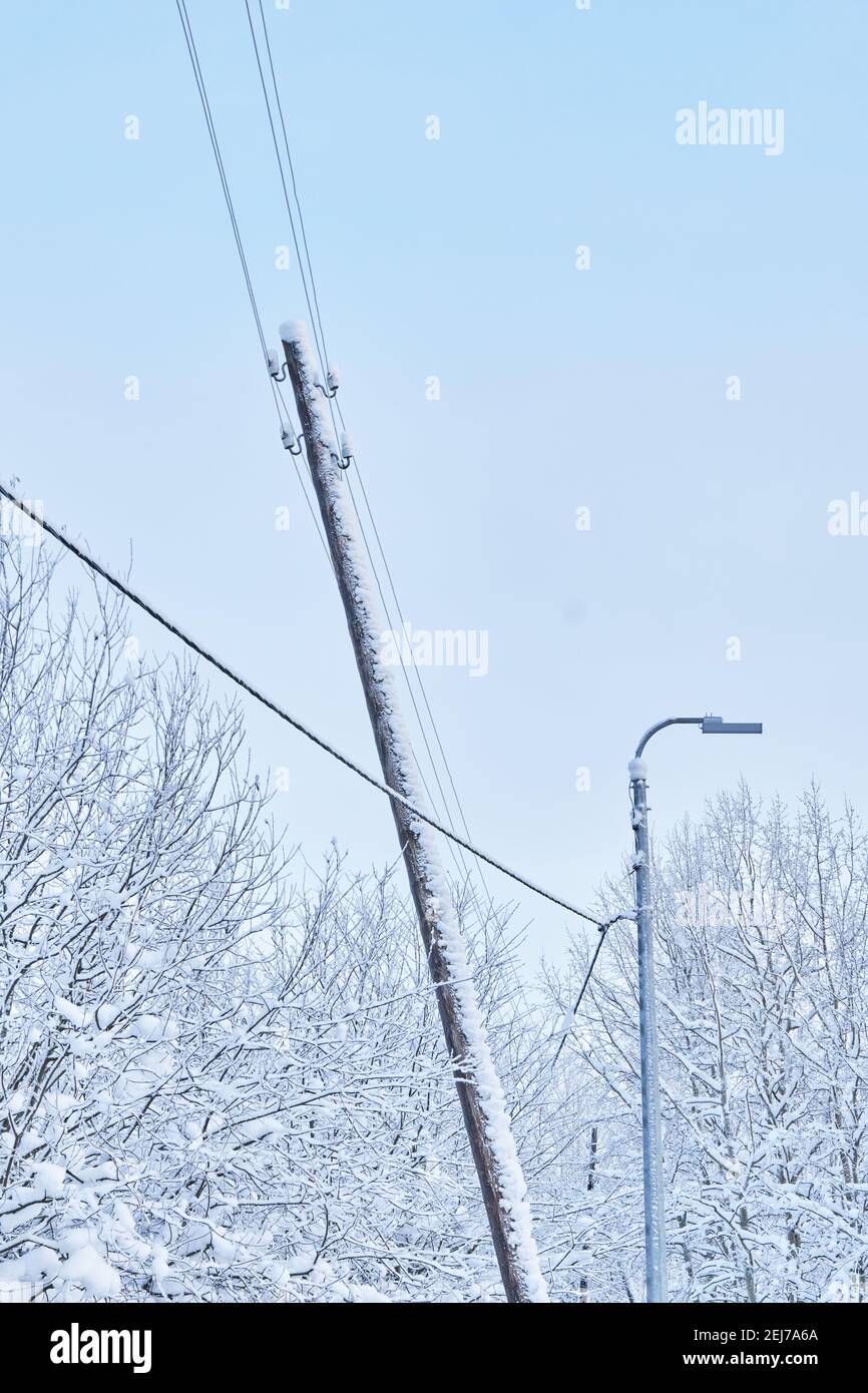 cold winter power line poles Stock Photo - Alamy