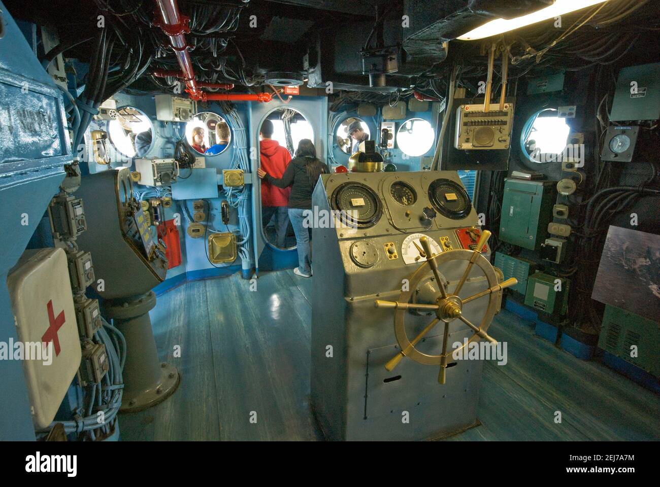 Bridge interior at USS Midway aircraft carrier museum ship, San Diego ...