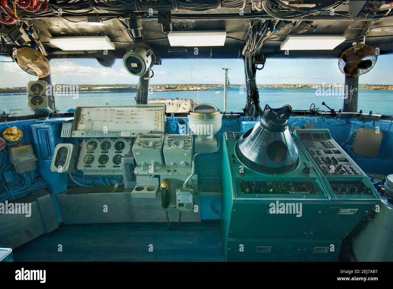 Bridge interior at USS Midway aircraft carrier museum ship, San Diego ...