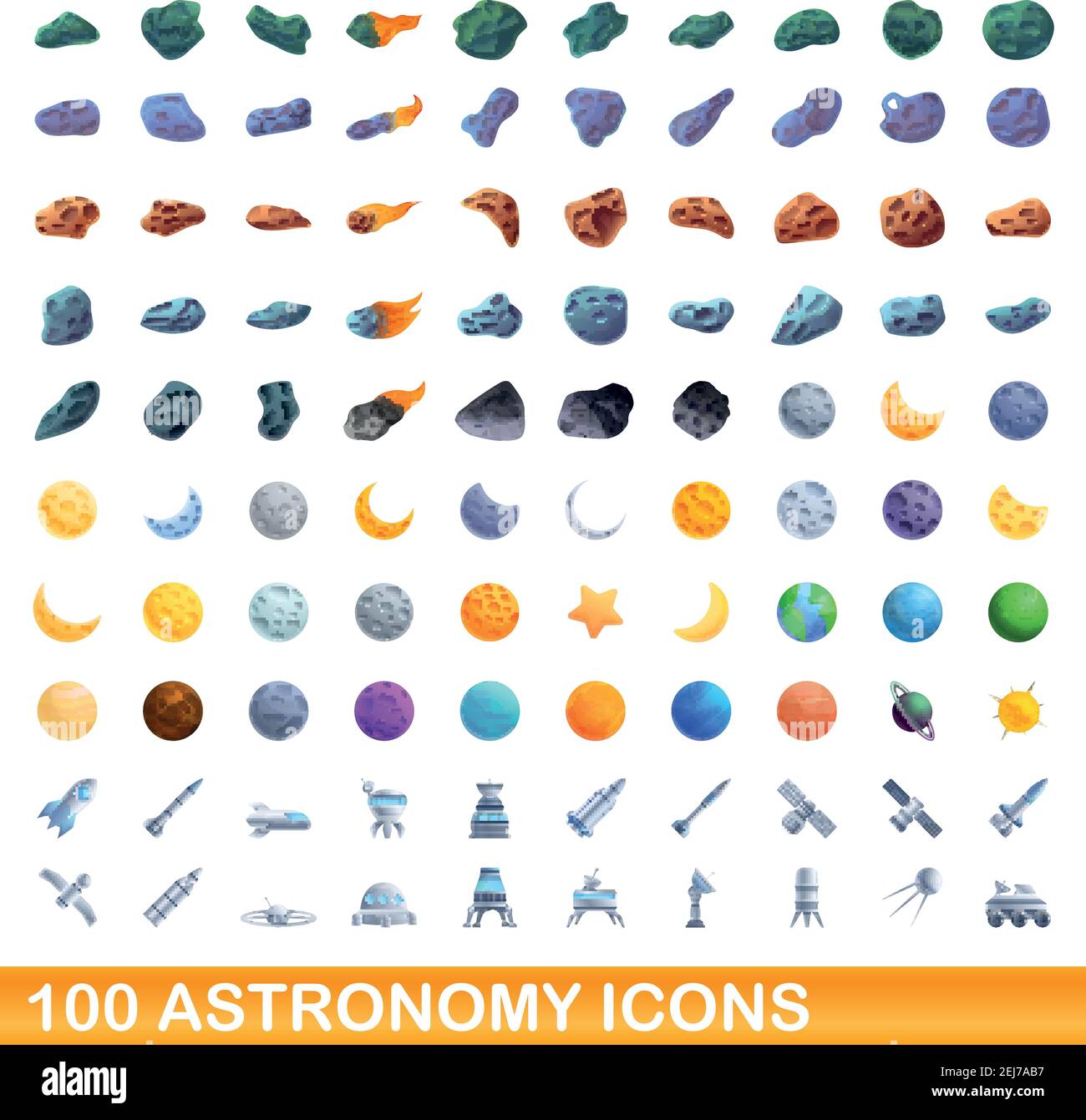 100 astronomy icons set. Cartoon illustration of 100 astronomy icons ...