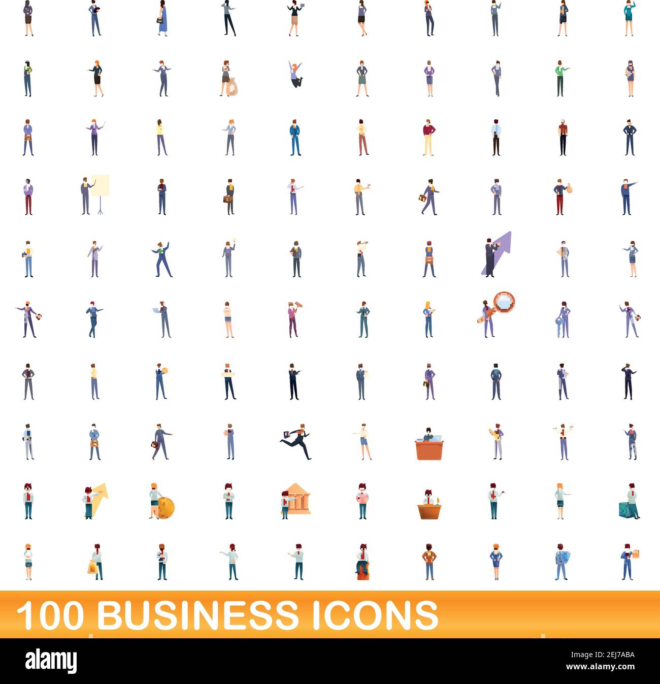 100 business icons set. Cartoon illustration of 100 business icons ...