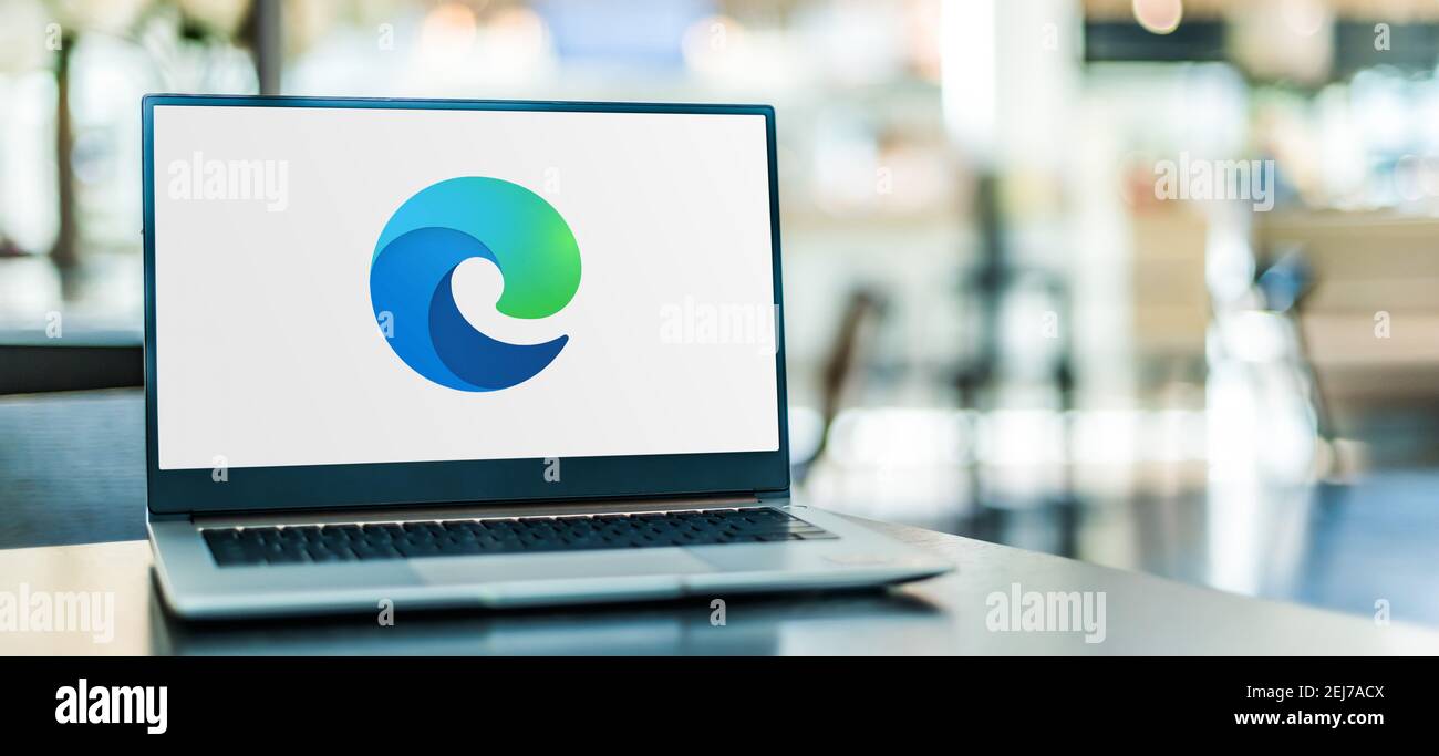 POZNAN, POL - SEP 23, 2020: Laptop computer displaying logo of ...