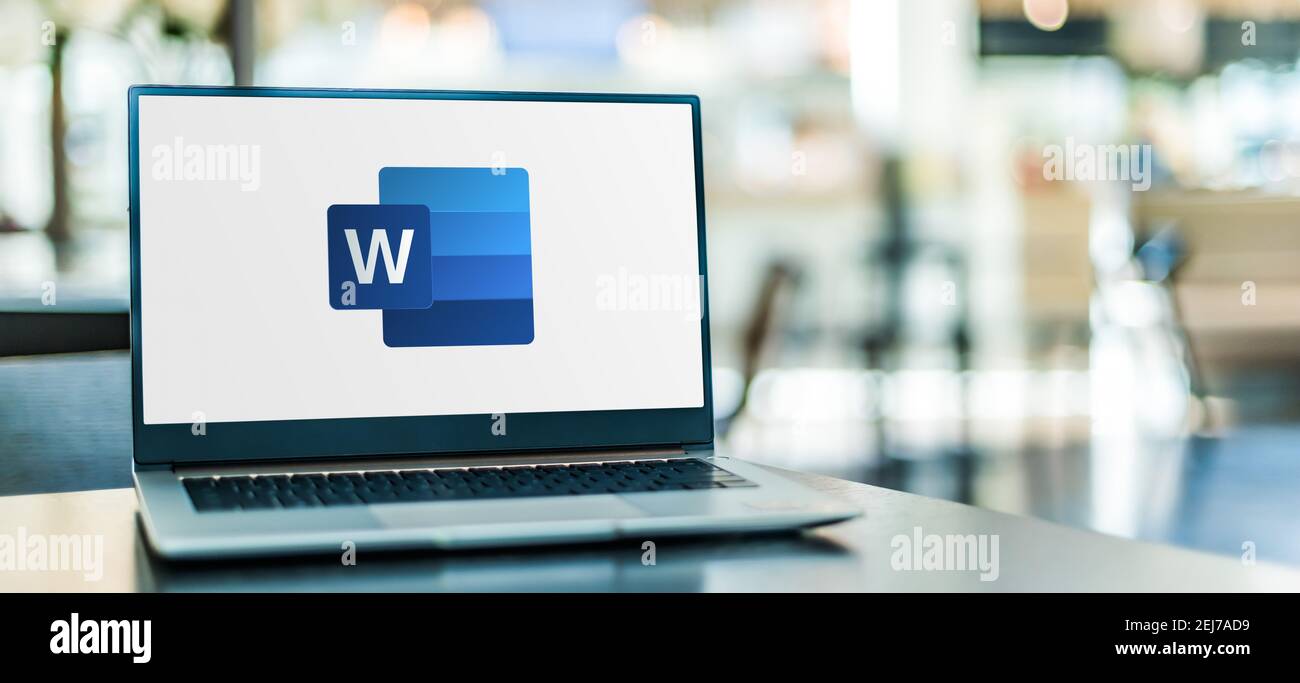 POZNAN, POL - SEP 23, 2020: Laptop computer displaying logo of ...