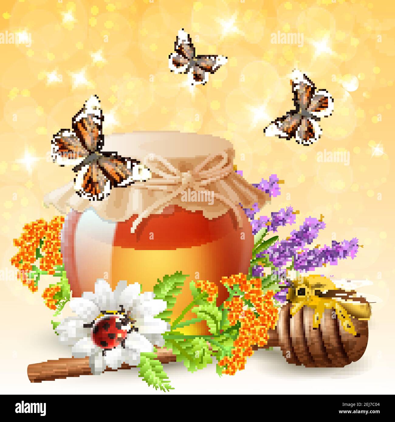 Flying butterflies ladybird and honeybees realistic composition of ...