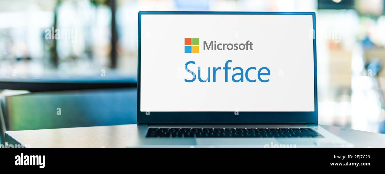 POZNAN, POL - SEP 23, 2020: Laptop computer displaying logo of ...