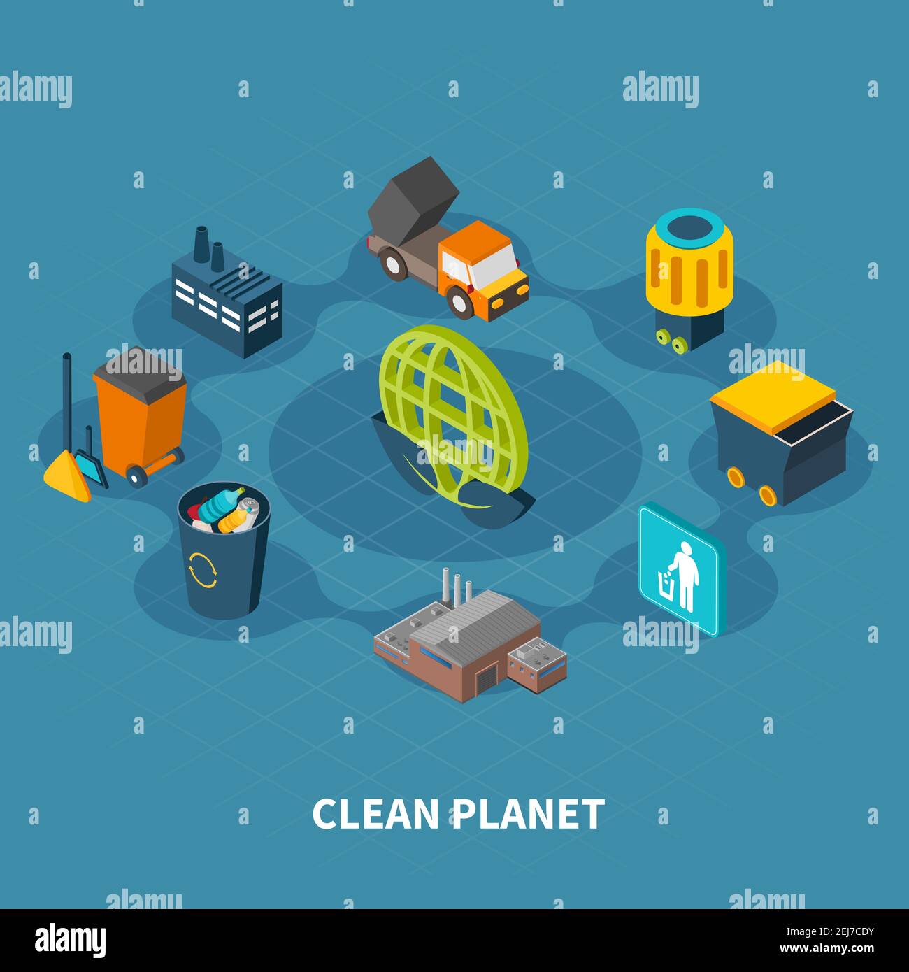 Garbage isometric composition of isolated pictograms and icons with ...