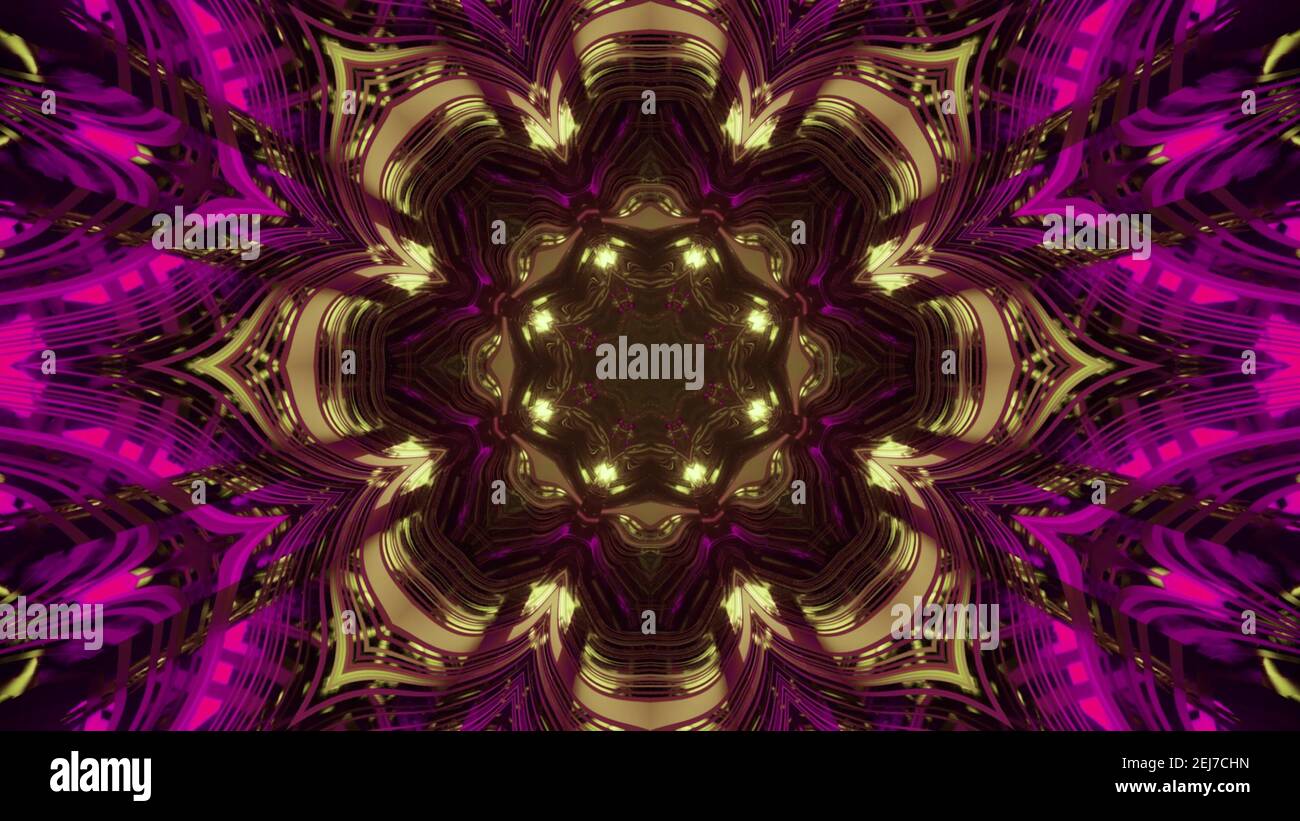 Geometric flower neon pattern 3d illustration Stock Photo - Alamy