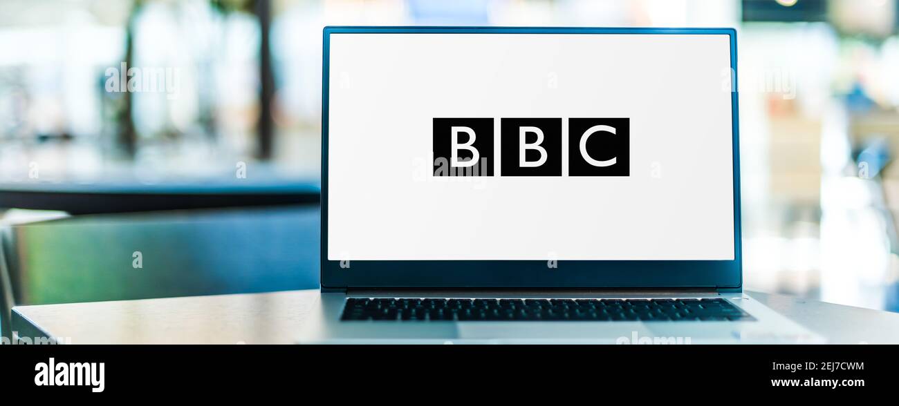 POZNAN, POL - SEP 23, 2020: Laptop computer displaying logo of British ...