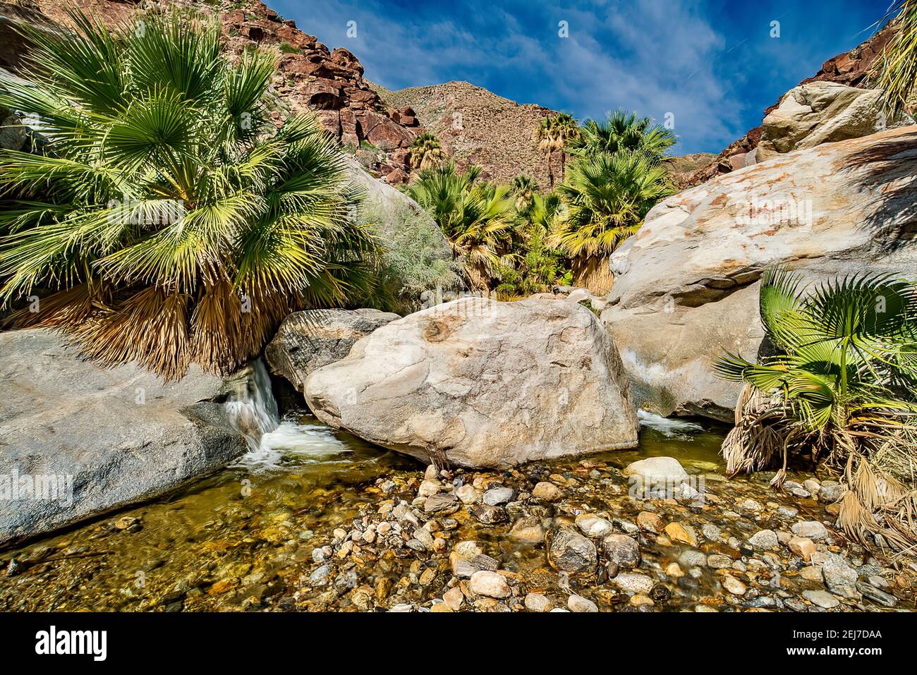 Huge rocks in a stream with flowing water in Borrego Springs ...