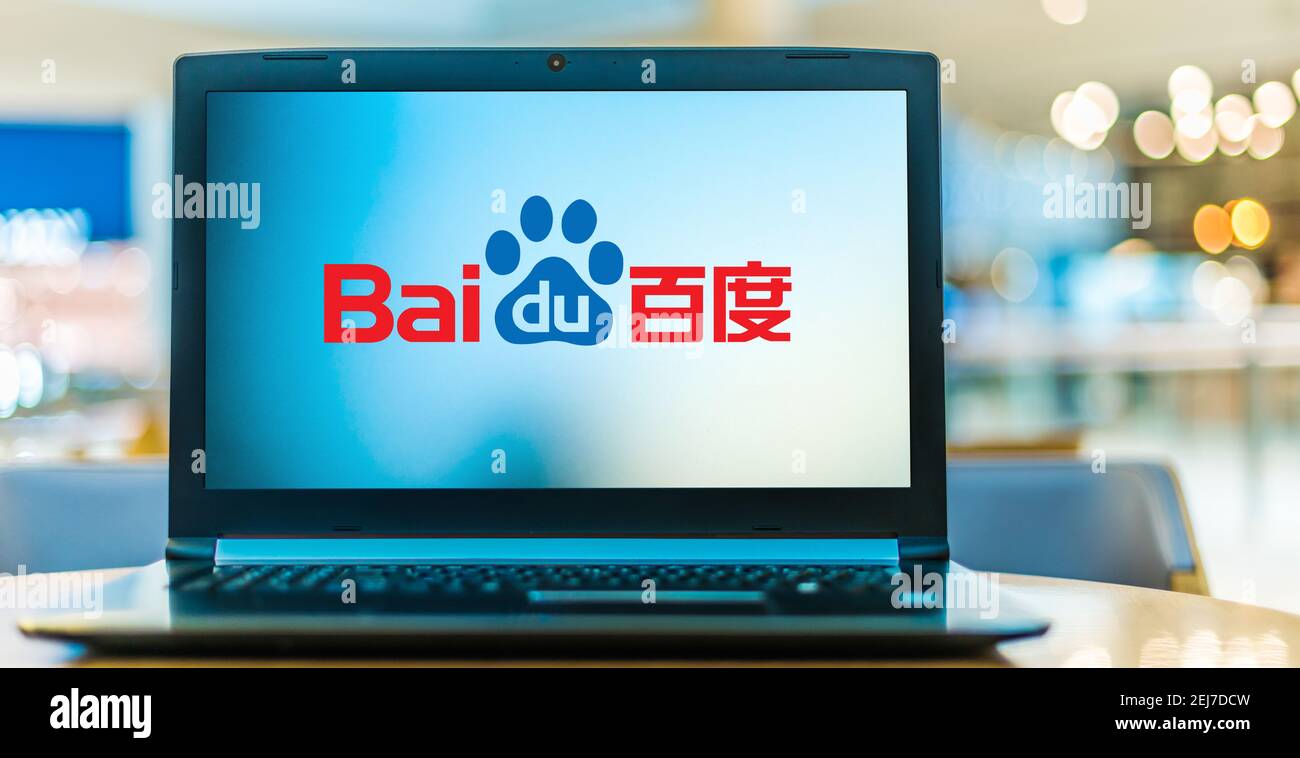 POZNAN, POL - AUG 8, 2020: Laptop computer displaying logo of Baidu, a ...
