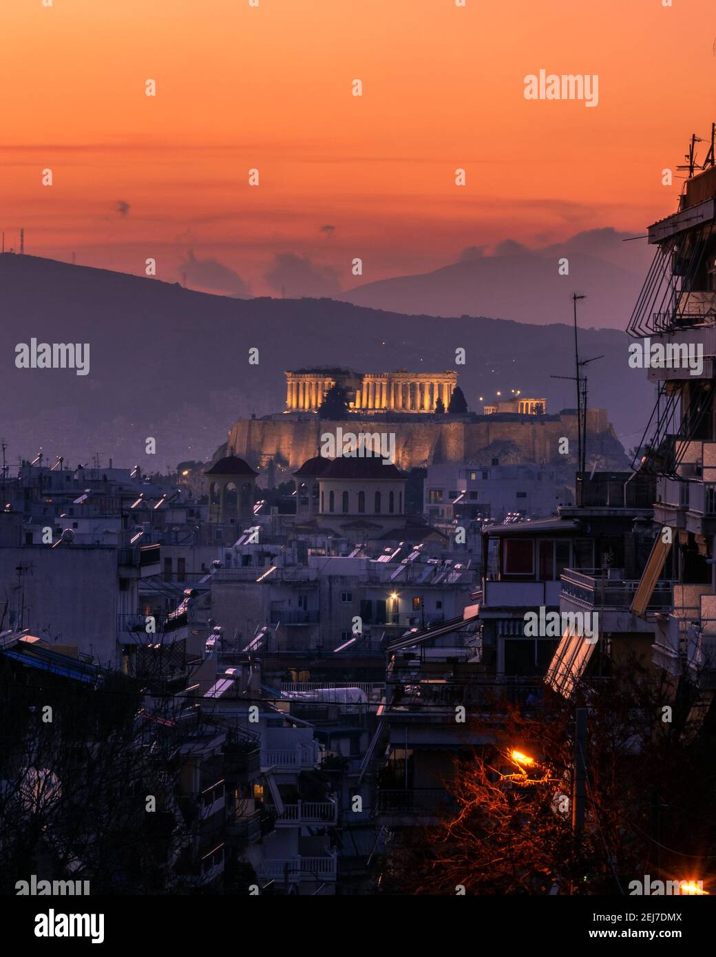 The Acropolis of Athens at night. Athens by night. Parthenon lighted ...