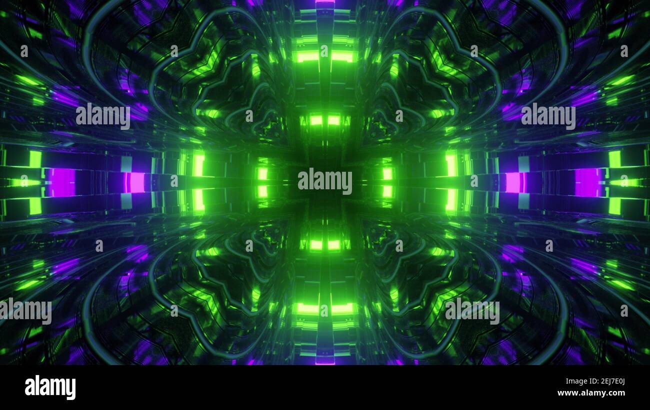 3d illustration of geometric pattern and green and blue lights Stock ...