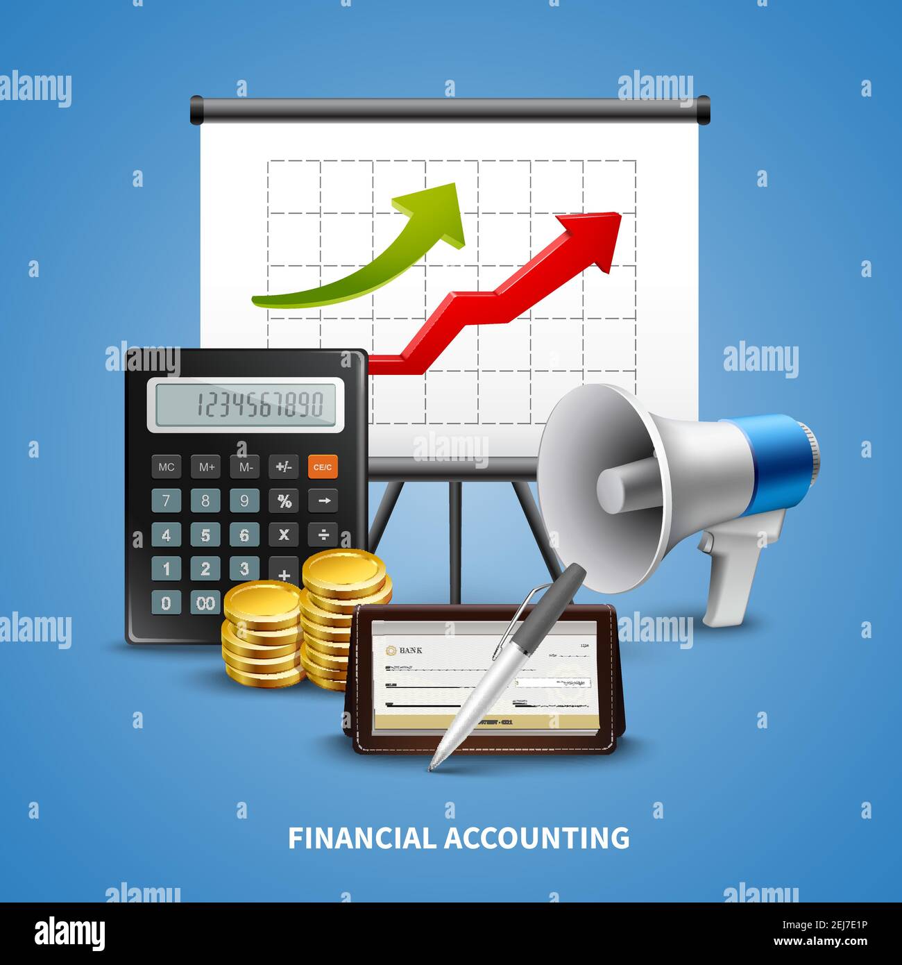 Colorful business realistic concept with different tools for financial ...