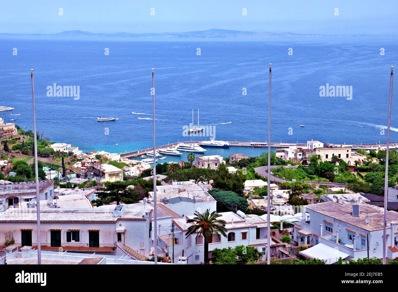 Landscape of the island, view from above, with scenic white buildings ...