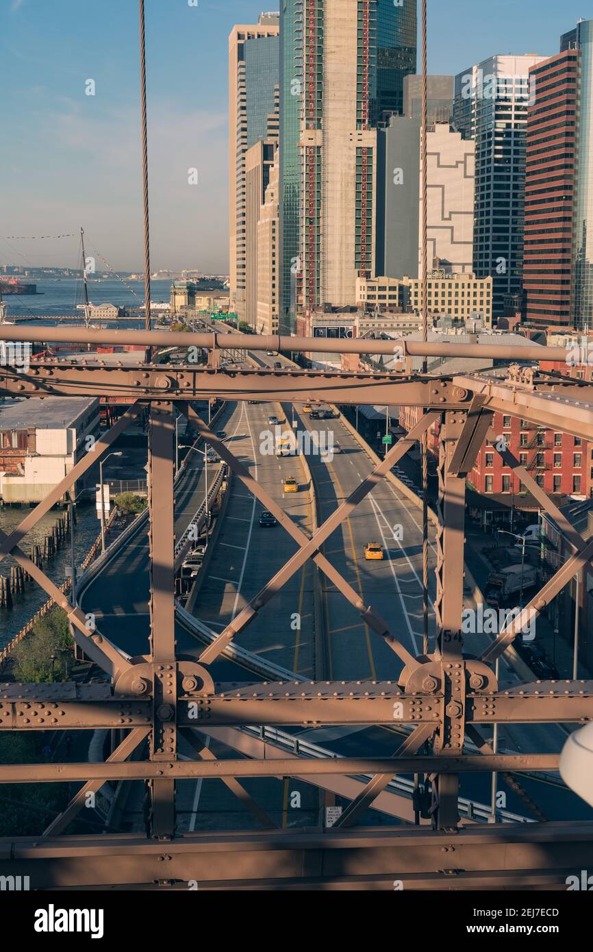 Vertical view from the Brooklyn Bridge, in New York City Stock Photo ...