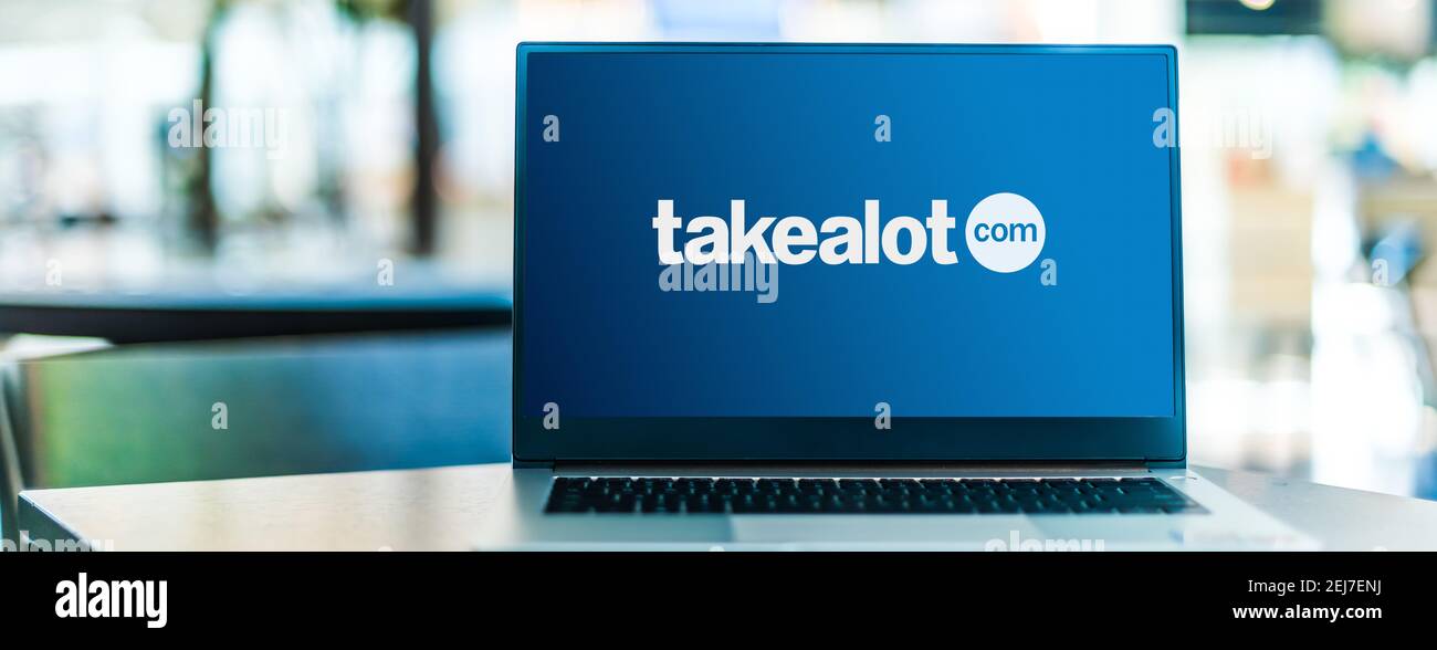 POZNAN, POL - SEP 23, 2020: Laptop computer displaying logo of Takealot ...