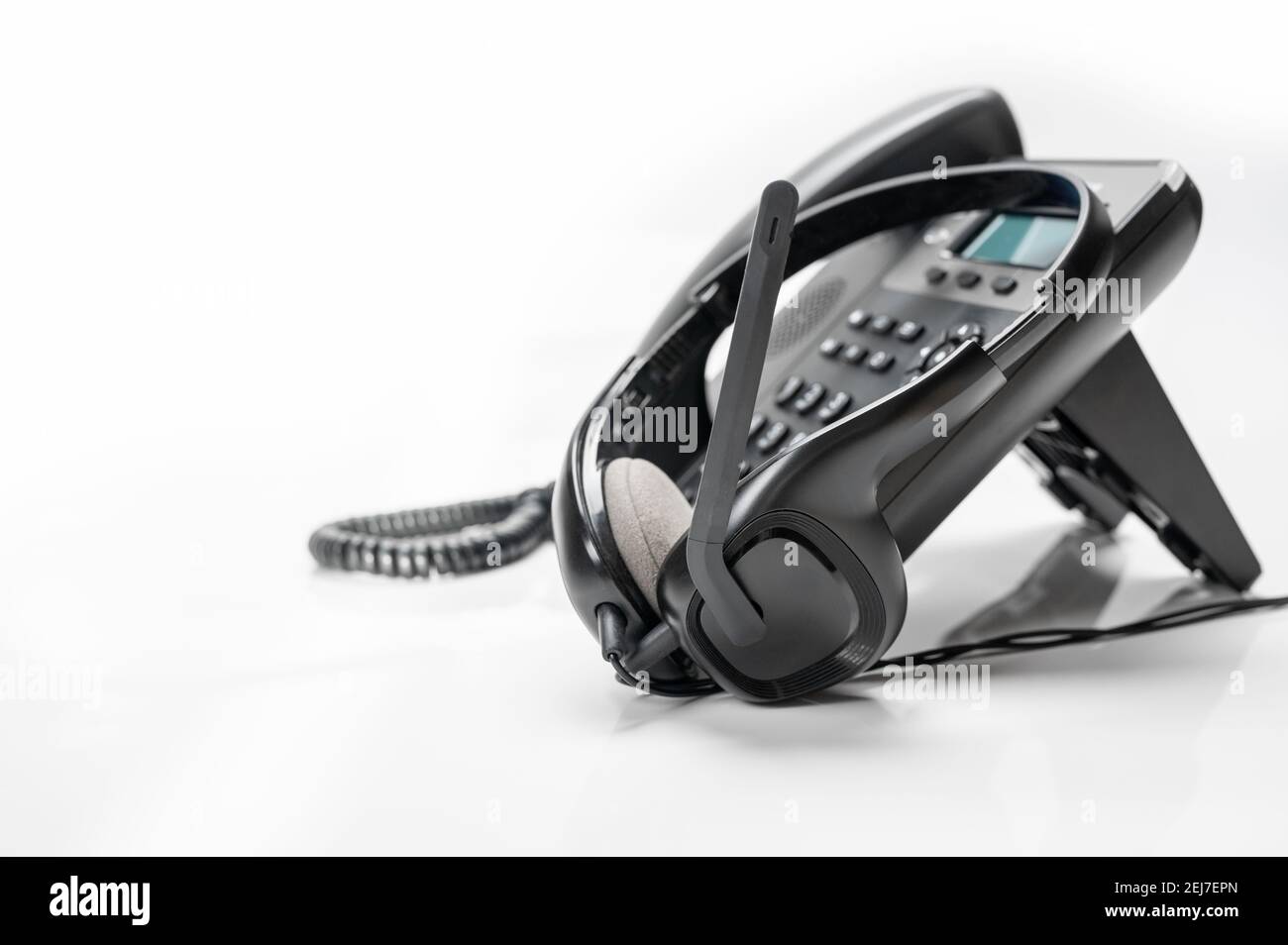 Office light background VOIP headset headphones telephone on office ...