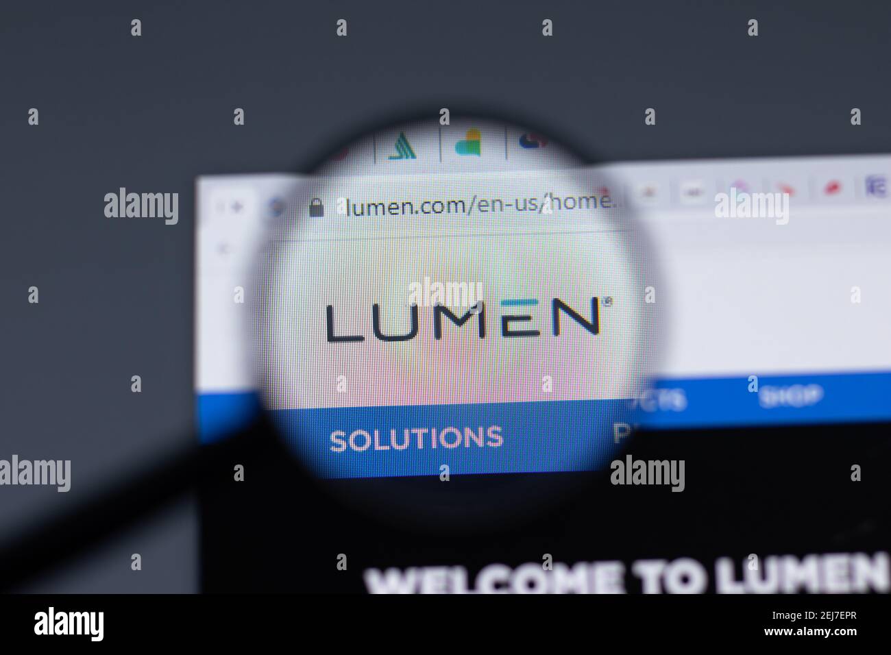 New York, USA - 17 February 2021: Lumen Technologies logo close up on ...
