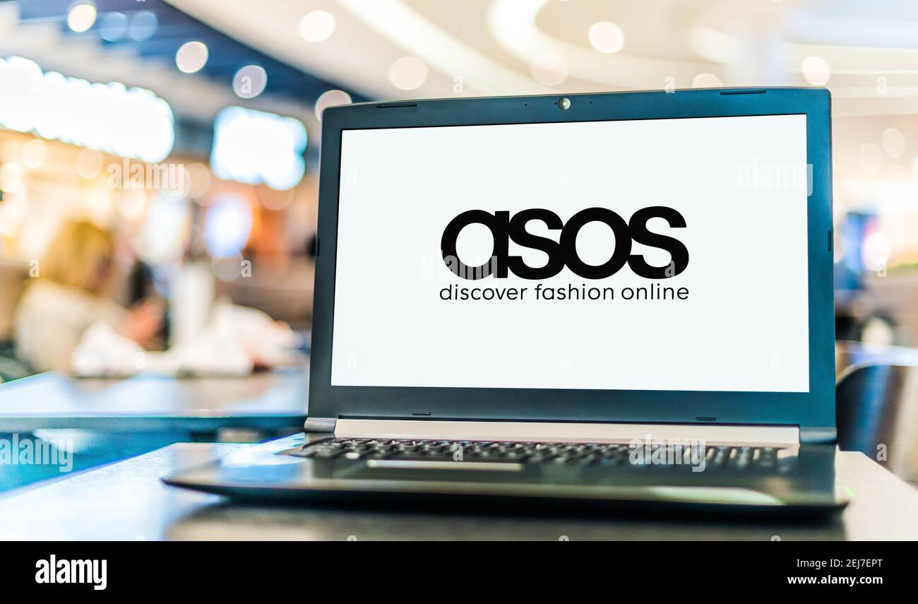 POZNAN, POL - SEP 23, 2020: Laptop computer displaying logo of ASOS, a ...