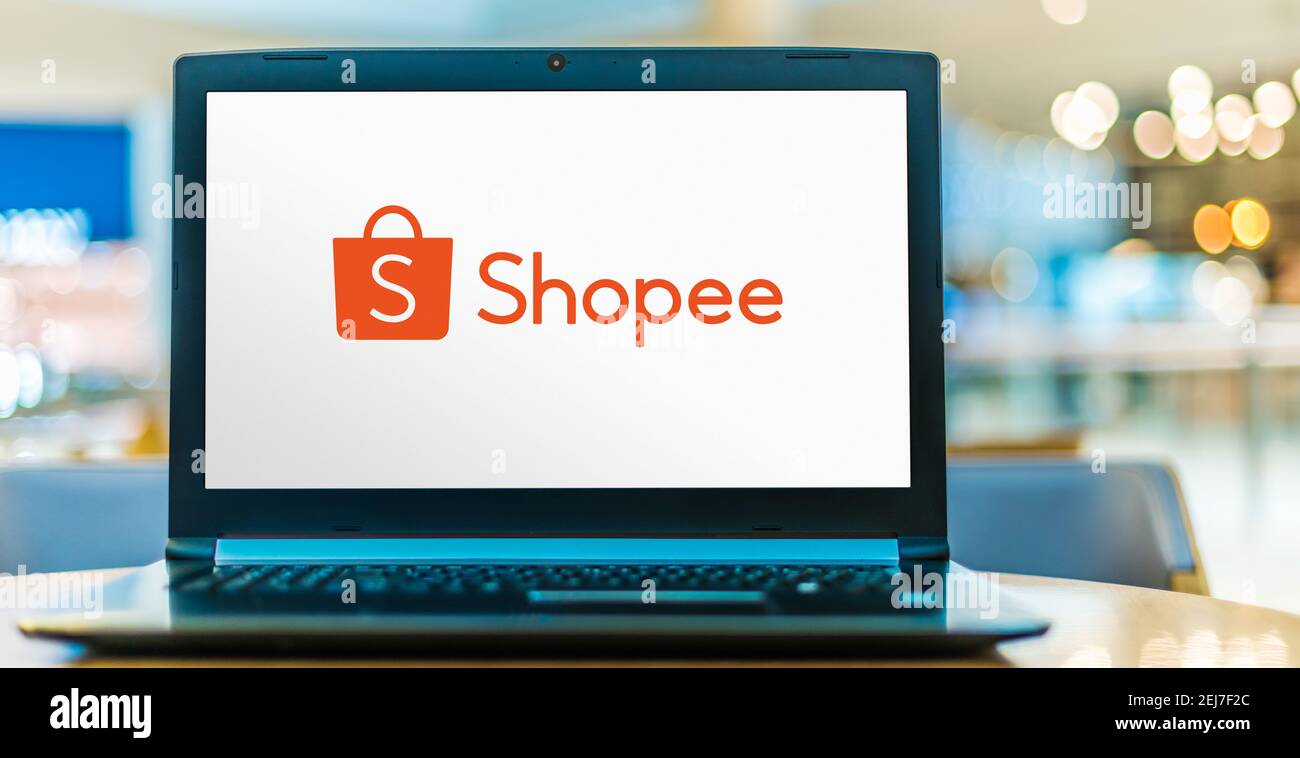 POZNAN, POL - SEP 23, 2020: Laptop computer displaying logo of Shopee ...