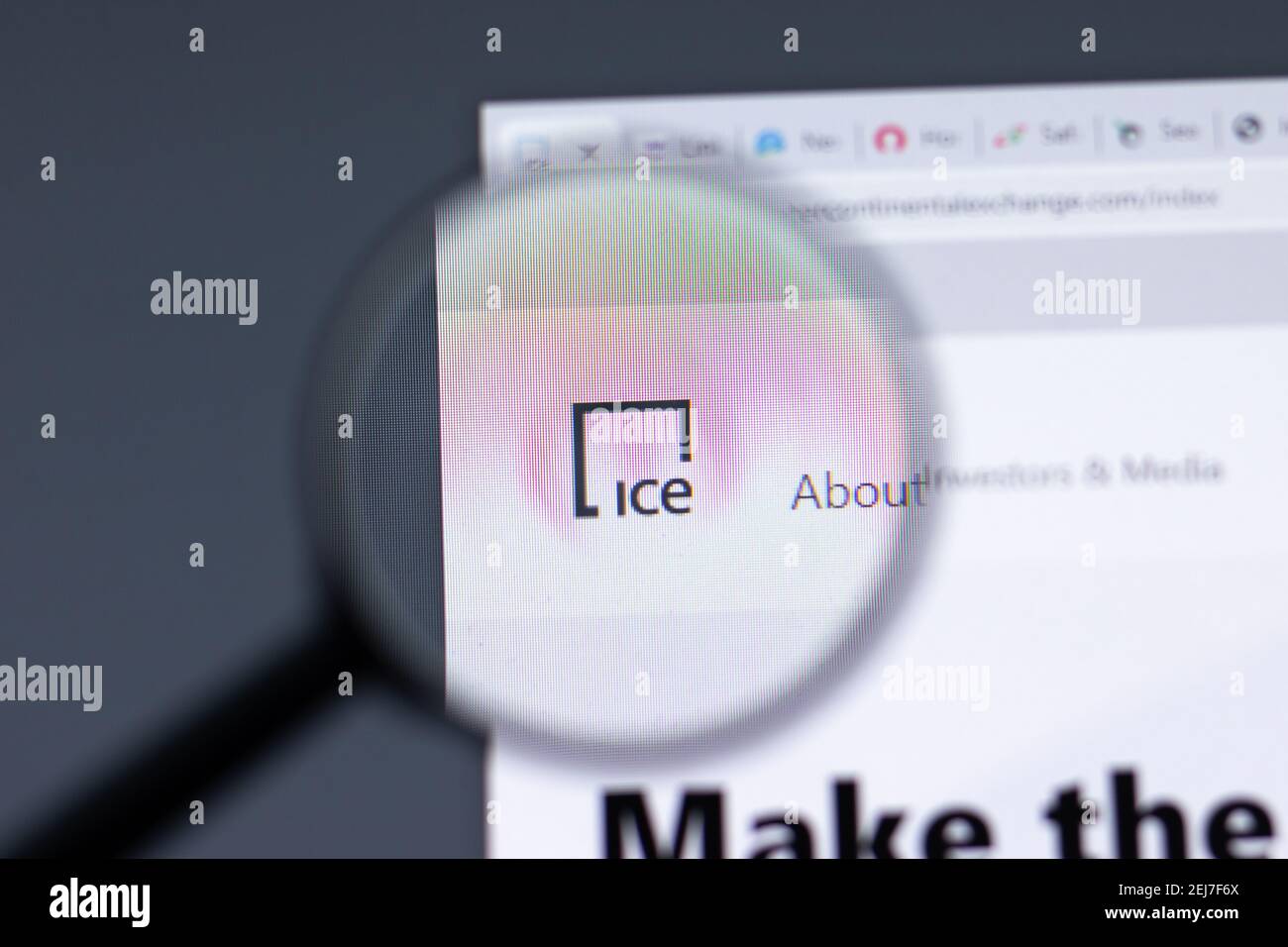 New York, USA - 17 February 2021: Intercontinental Exchange logo close ...